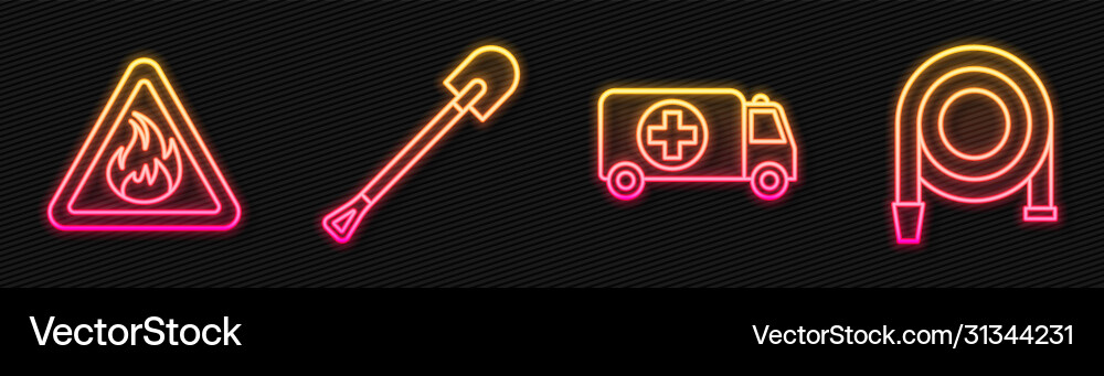 Set line ambulance and emergency car fire flame Vector Image