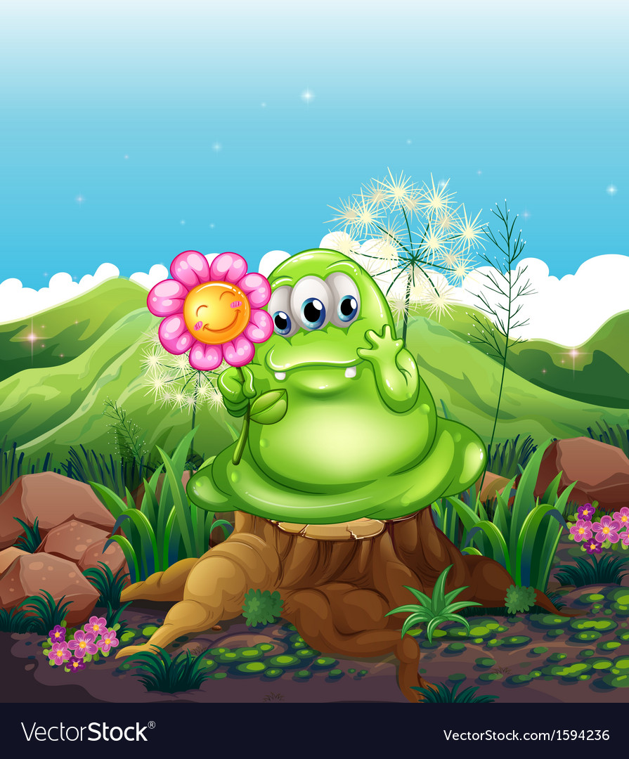 A monster with flower standing above the stump Vector Image