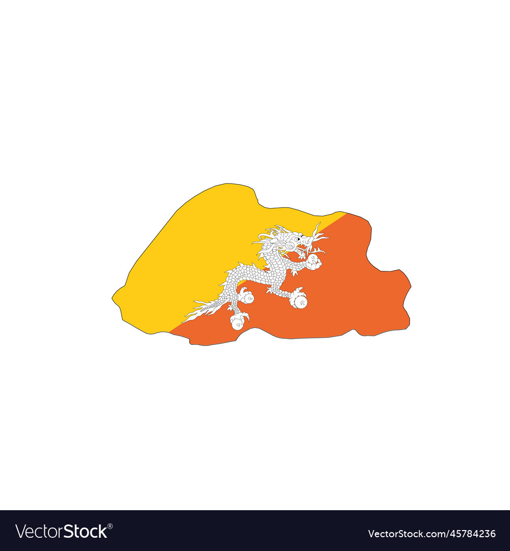 Bhutan national flag in a shape of country map Vector Image