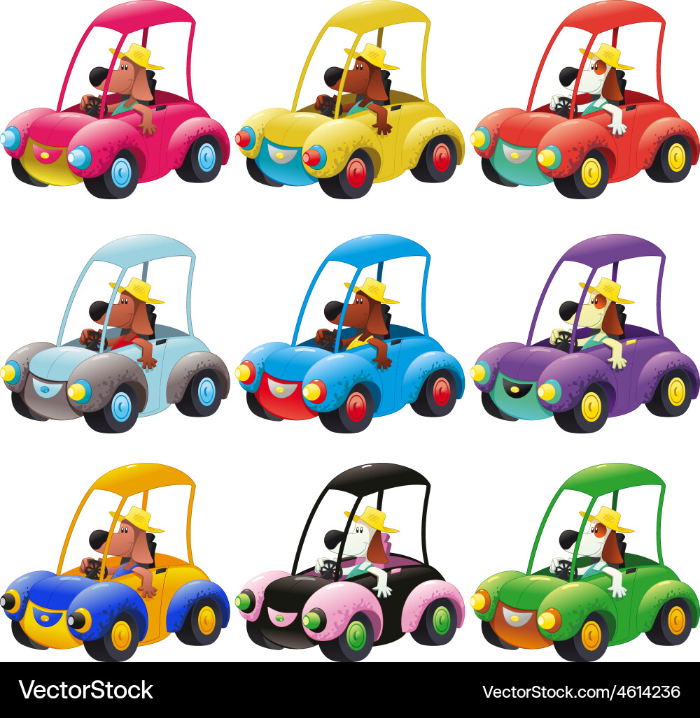 Cars group guided by dog Royalty Free Vector Image