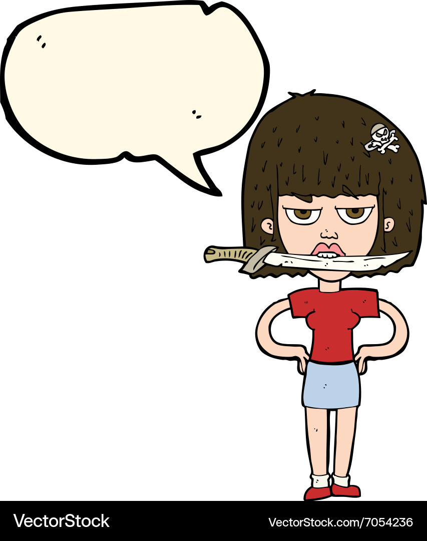 Cartoon woman with knife between teeth speech Vector Image