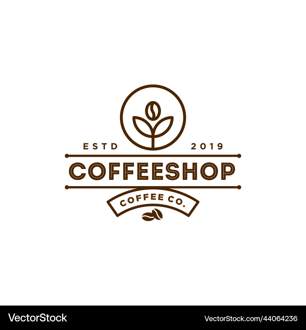 Classic coffee bean and leaf branch natural line Vector Image