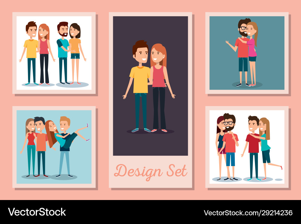 Designs set young couple lovely Royalty Free Vector Image