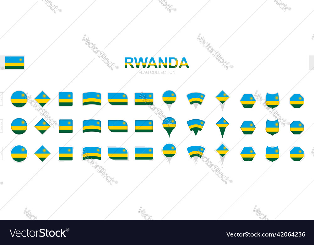 Large collection of rwanda flags of various Vector Image