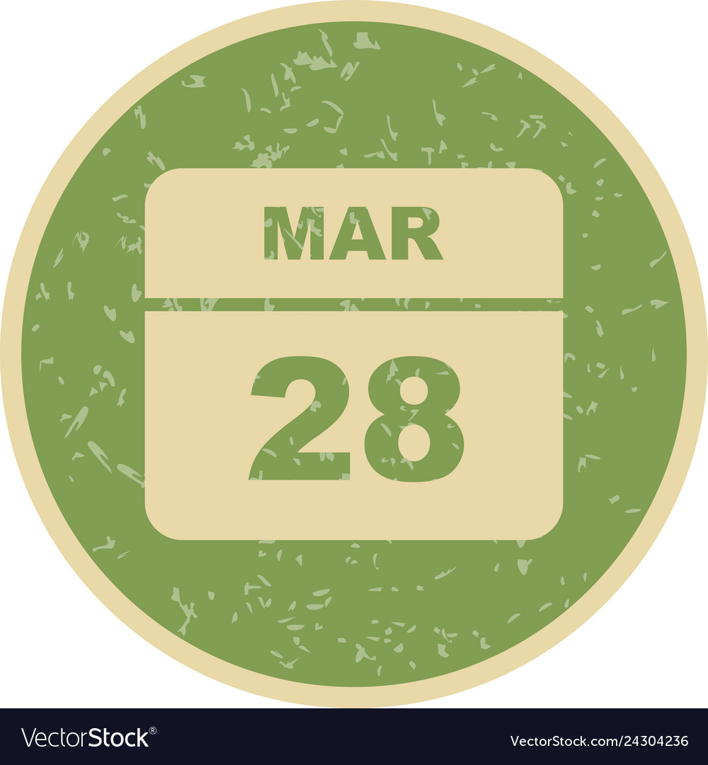 March 28th date on a single day calendar Vector Image