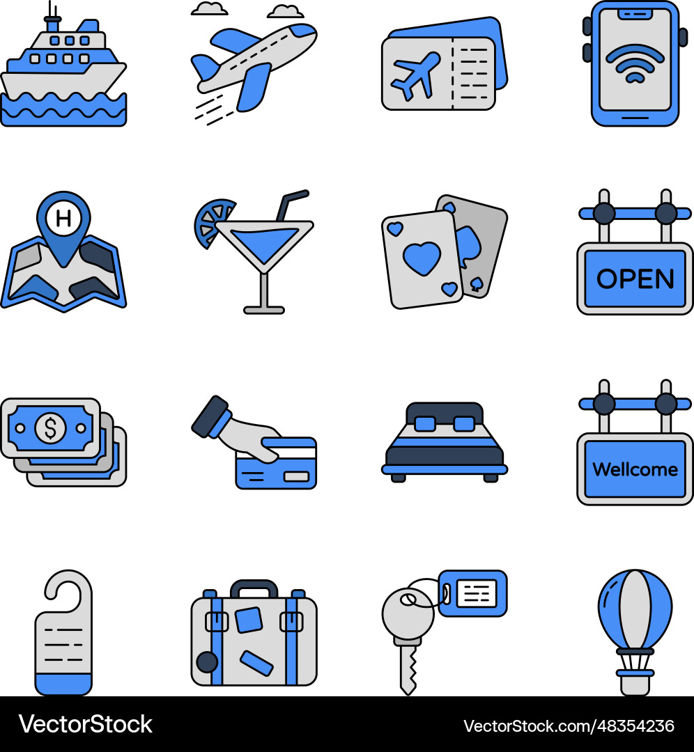 Pack of tour flat icons Royalty Free Vector Image