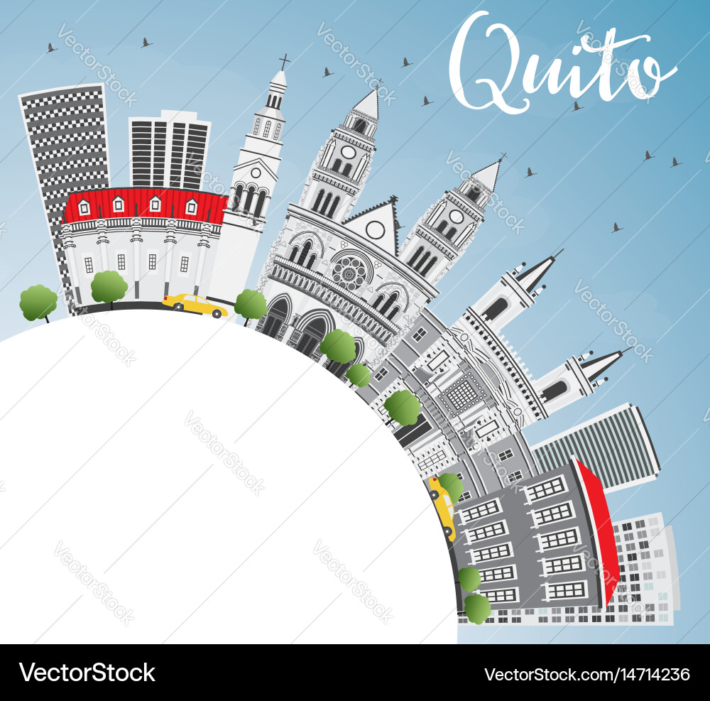Quito skyline with gray buildings blue sky Vector Image