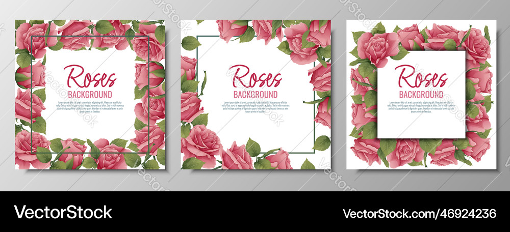 Set of postcards with roses border frame with Vector Image