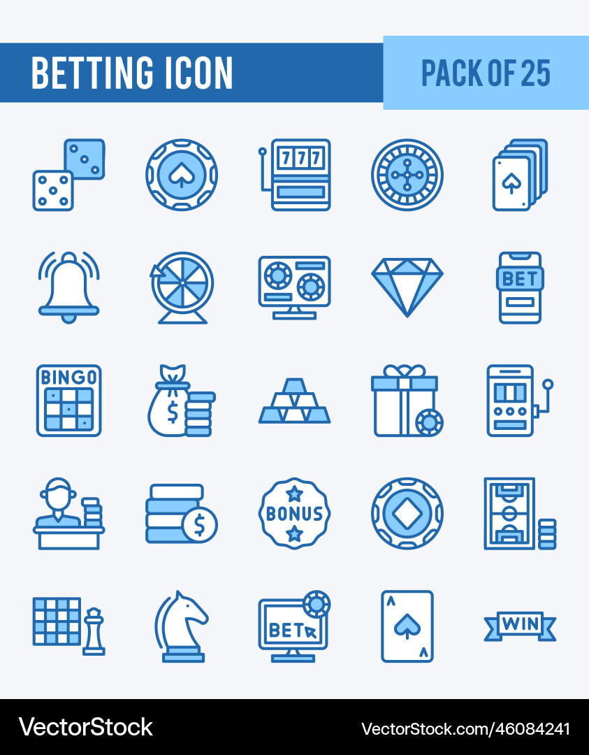 25 betting two color icons pack Royalty Free Vector Image