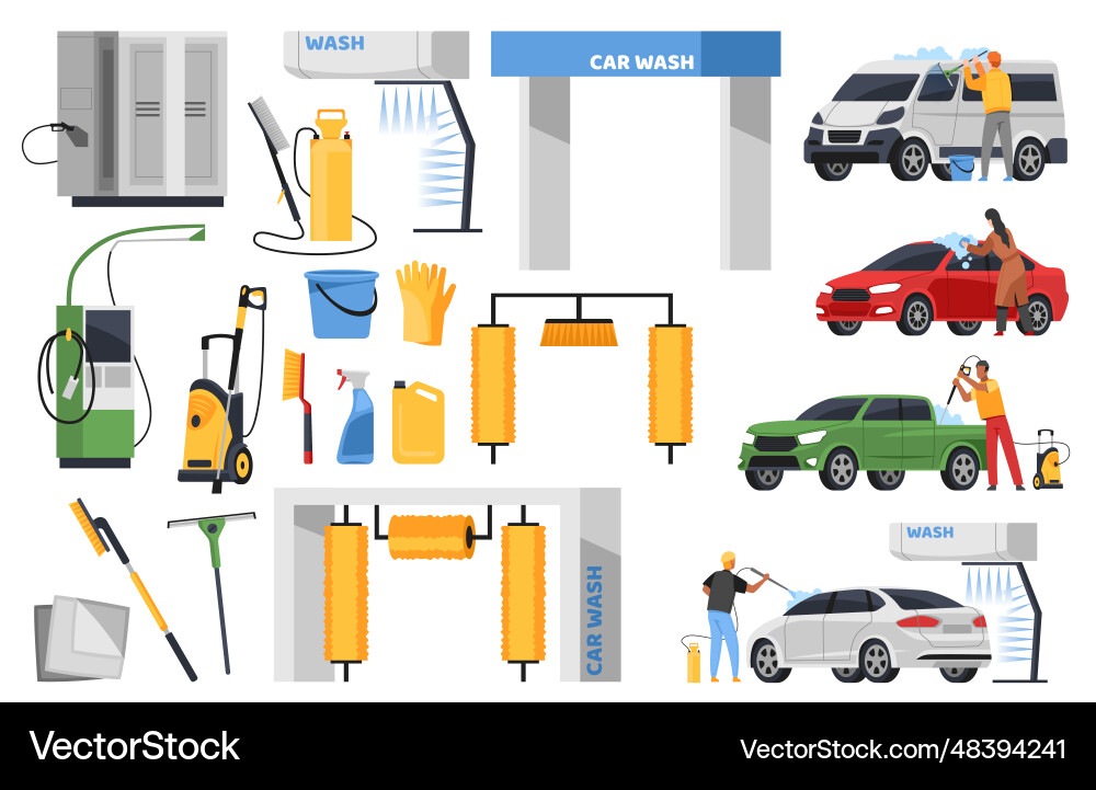 Cartoon car wash elements owners take care Vector Image