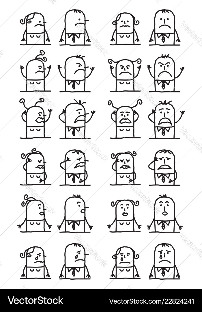 Cartoon characters set - unhappy and sad faces Vector Image