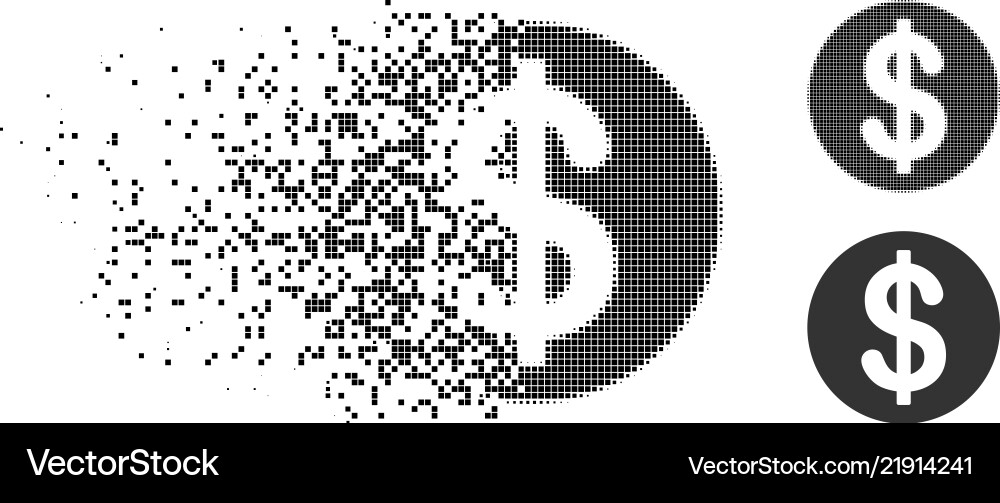Dispersed pixelated halftone dollar coin icon Vector Image