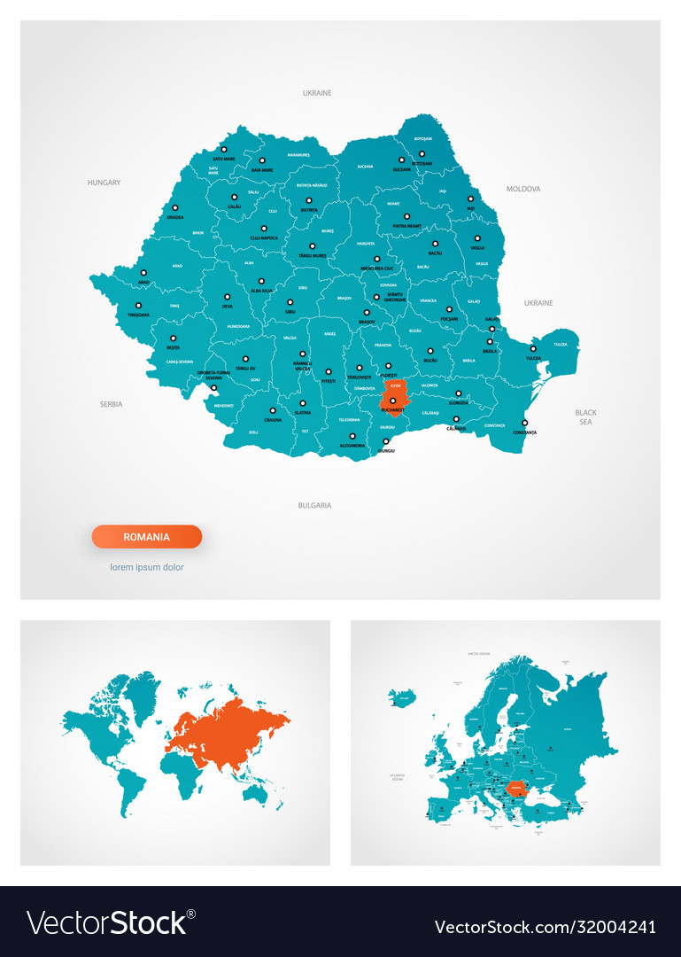 Editable template map romania with marks Vector Image