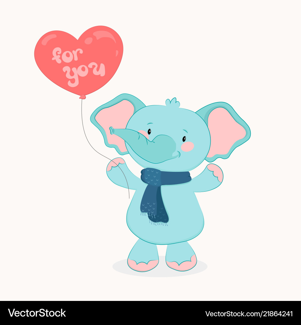 Friendly elephant boy with balloon cartoon hand Vector Image