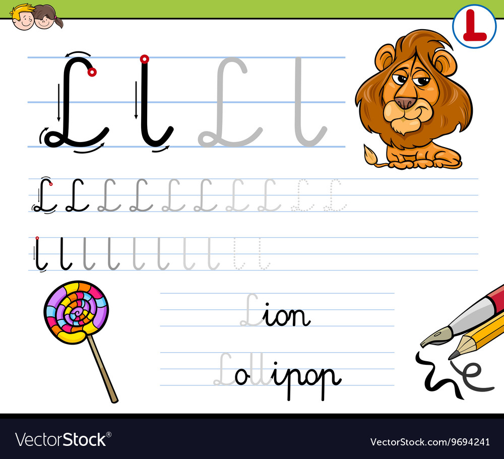Learn to write letter l Royalty Free Vector Image