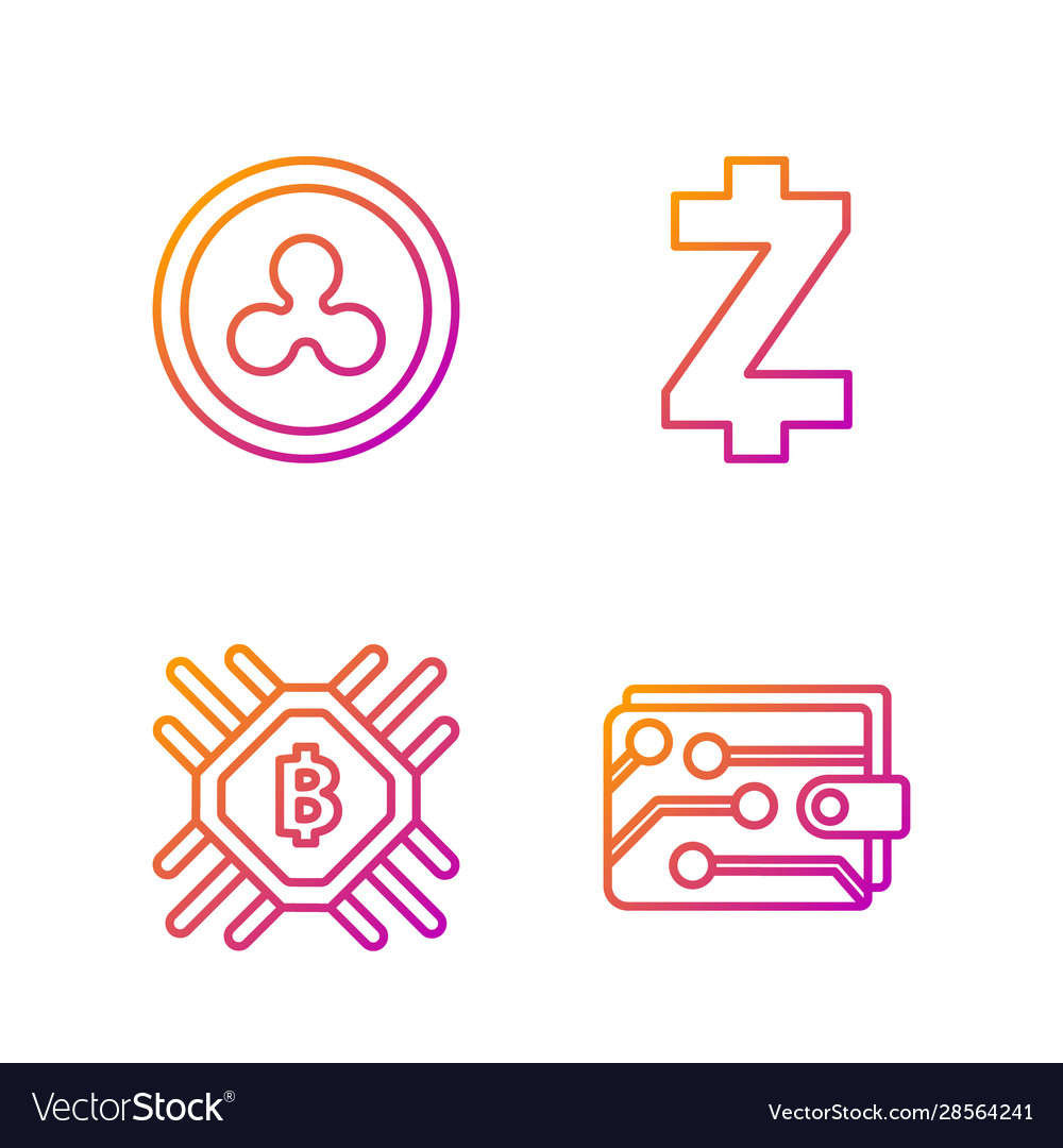 Set line cryptocurrency wallet cpu mining farm Vector Image