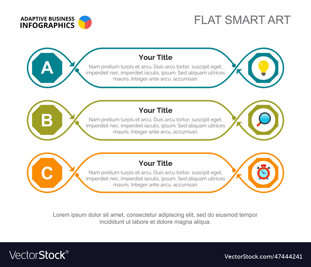 Three Stages Strategy Slide Template Royalty Free Vector