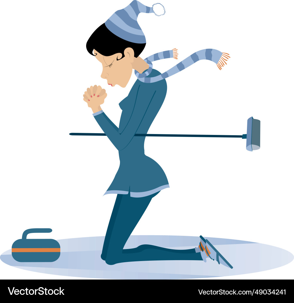Young woman plays curling Royalty Free Vector Image