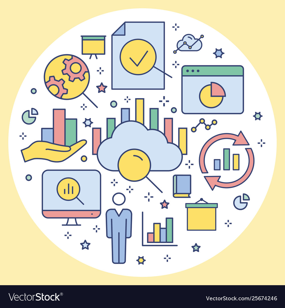 Data analysis circle template flat icons Vector Image