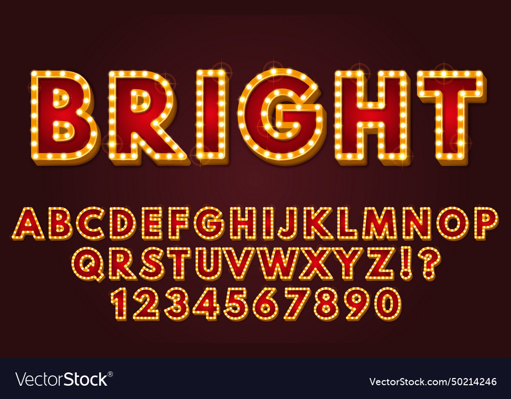 Glowing alphabet display font retro letters Vector Image