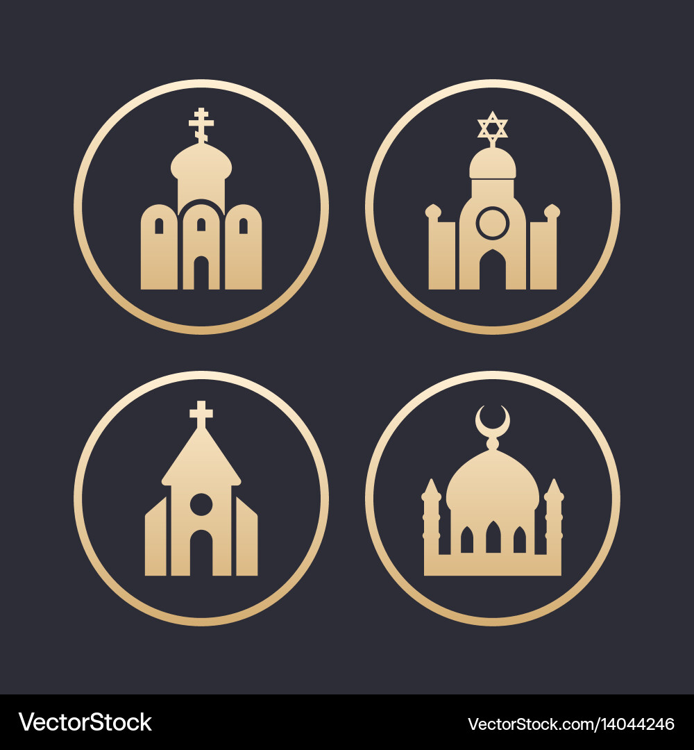 Religion buildings icons set Royalty Free Vector Image