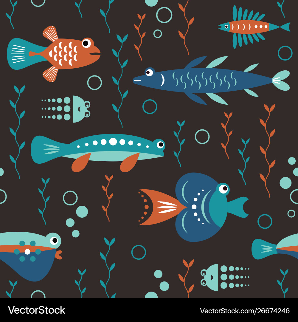 Seamless pattern with unusual beautiful fishes Vector Image