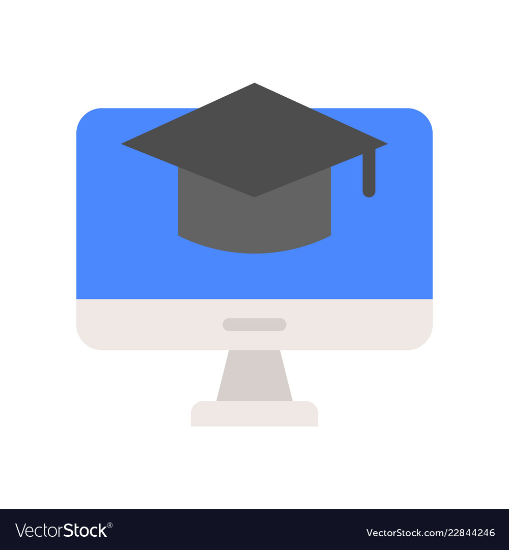 Square academic cap on computer screen e-learning Vector Image