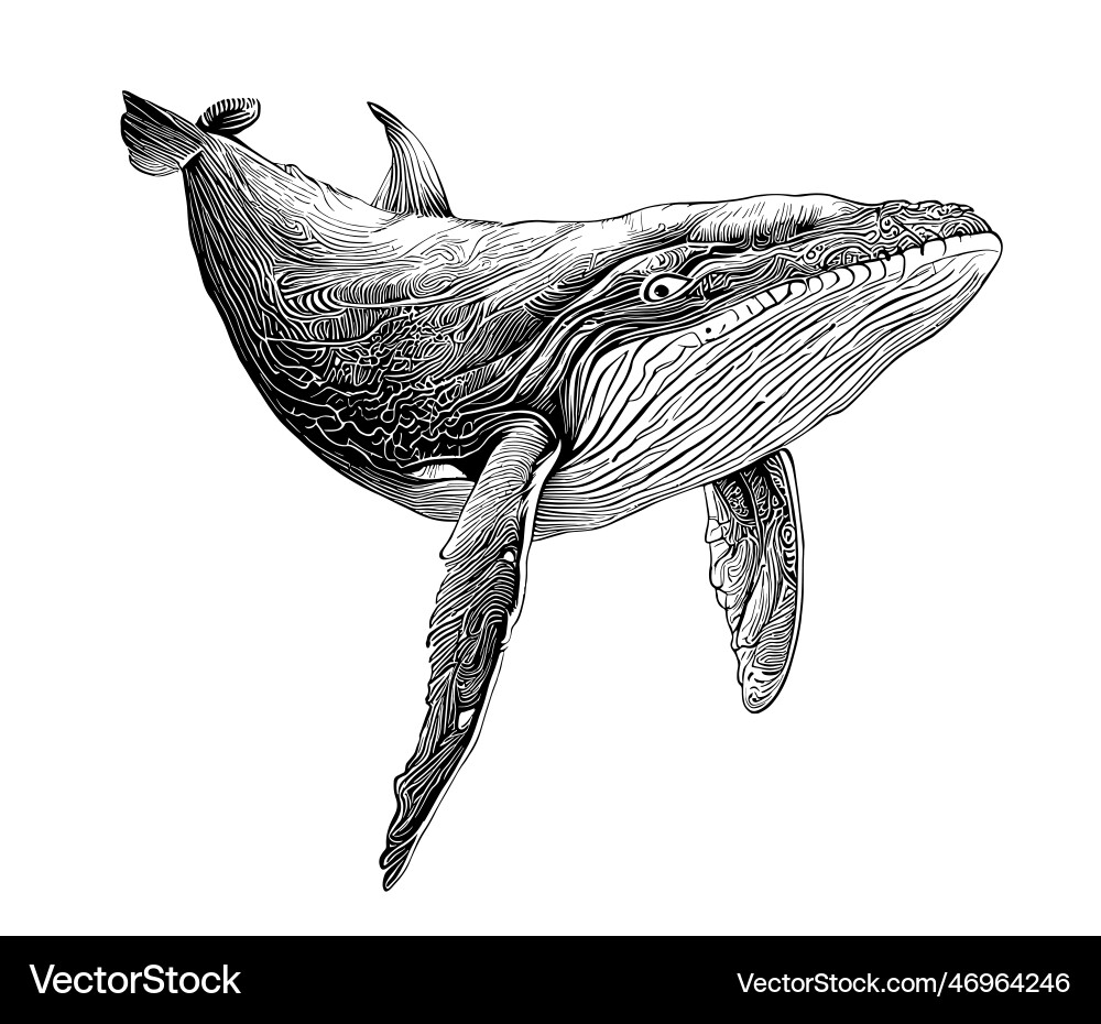 Whale sketch hand drawn in doodle style Royalty Free Vector