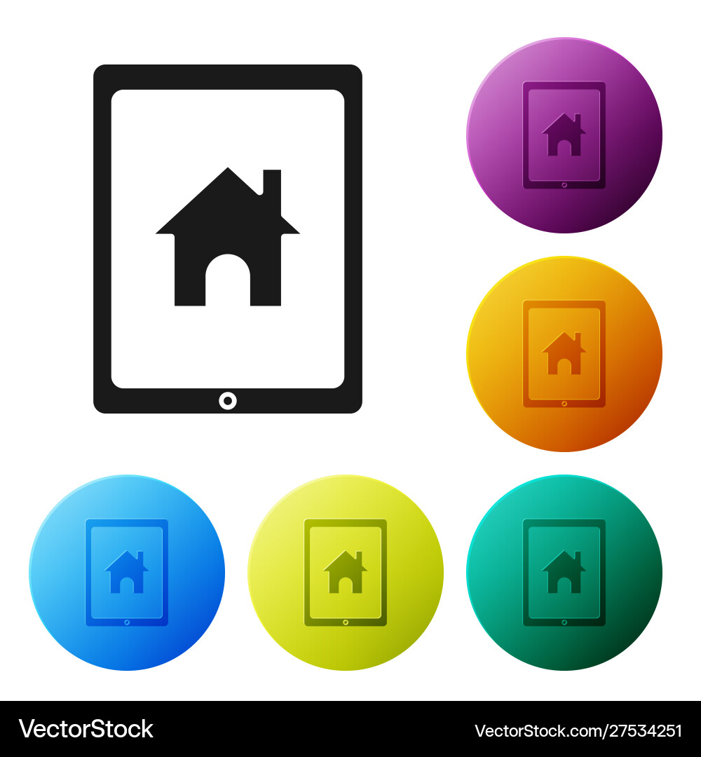 Black tablet and smart home icon isolated on white