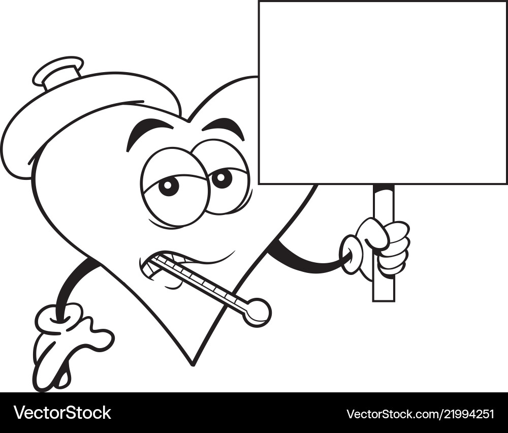 Cartoon sick heart holding a sign Royalty Free Vector Image