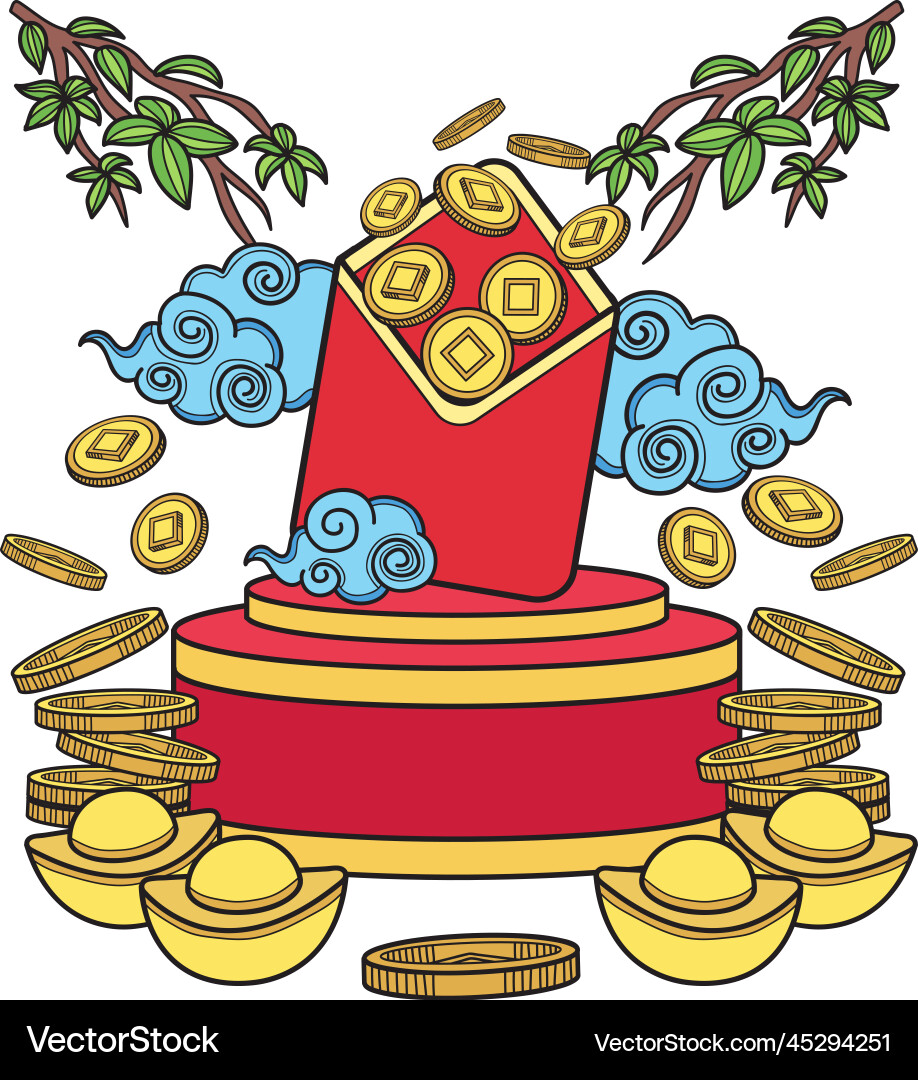 Hand drawn chinese red envelopes and money Vector Image