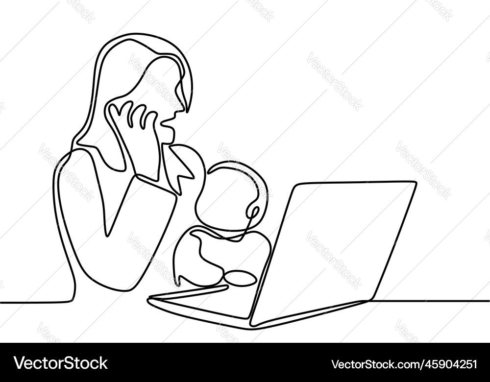 One continuous drawn line of a woman working Vector Image
