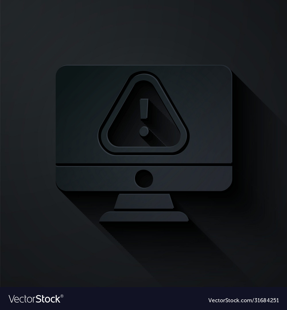 Paper cut computer monitor with exclamation mark Vector Image