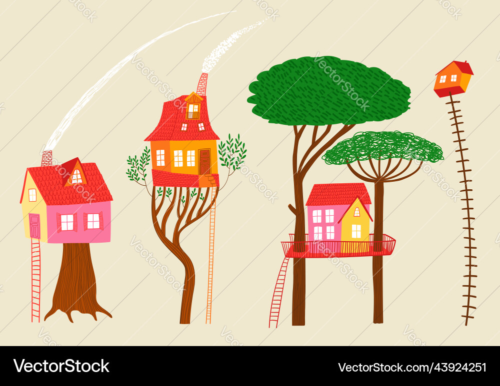 Set of cute isolated tree house Royalty Free Vector Image