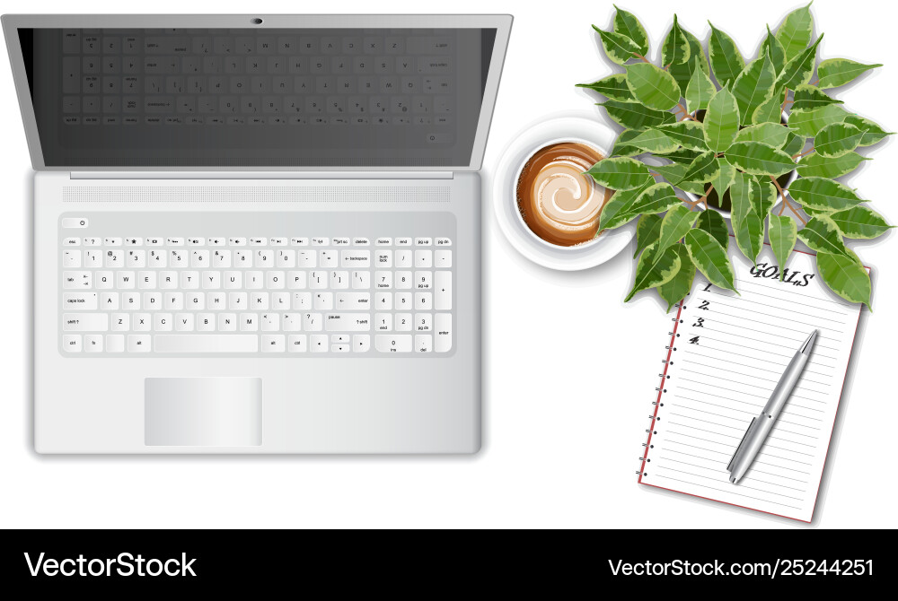 Ttop view office table desk with laptop and Vector Image