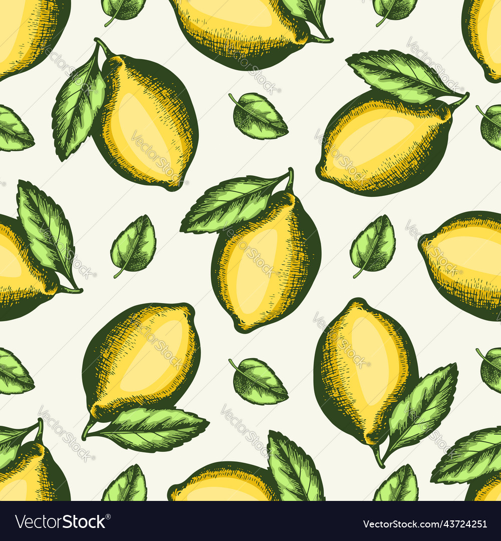 Vintage seamless pattern with lemons Royalty Free Vector