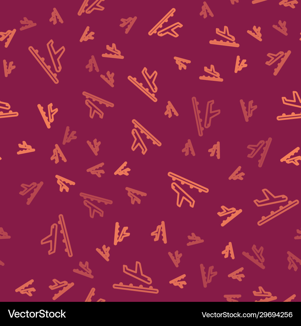Brown line plane landing icon isolated seamless Vector Image
