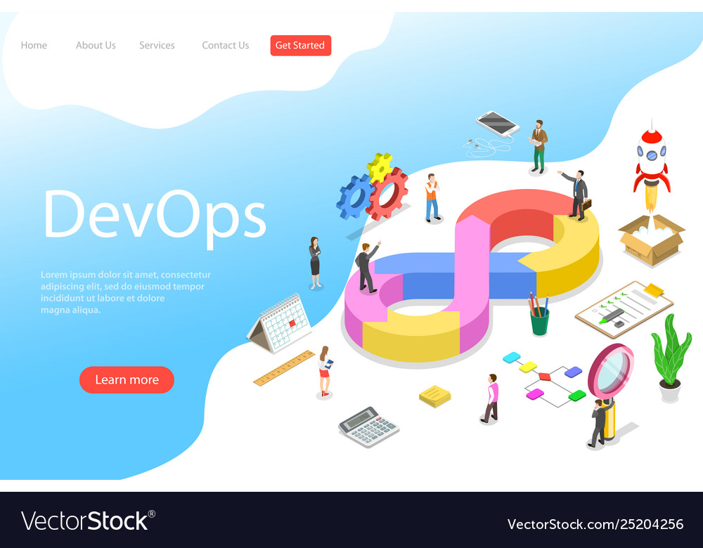 Isometric flat landing page template Royalty Free Vector
