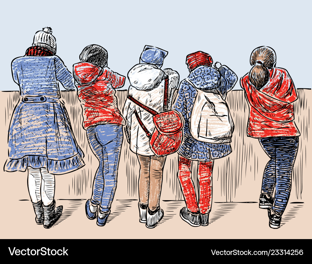 Little schoolgirls having a rest Royalty Free Vector Image