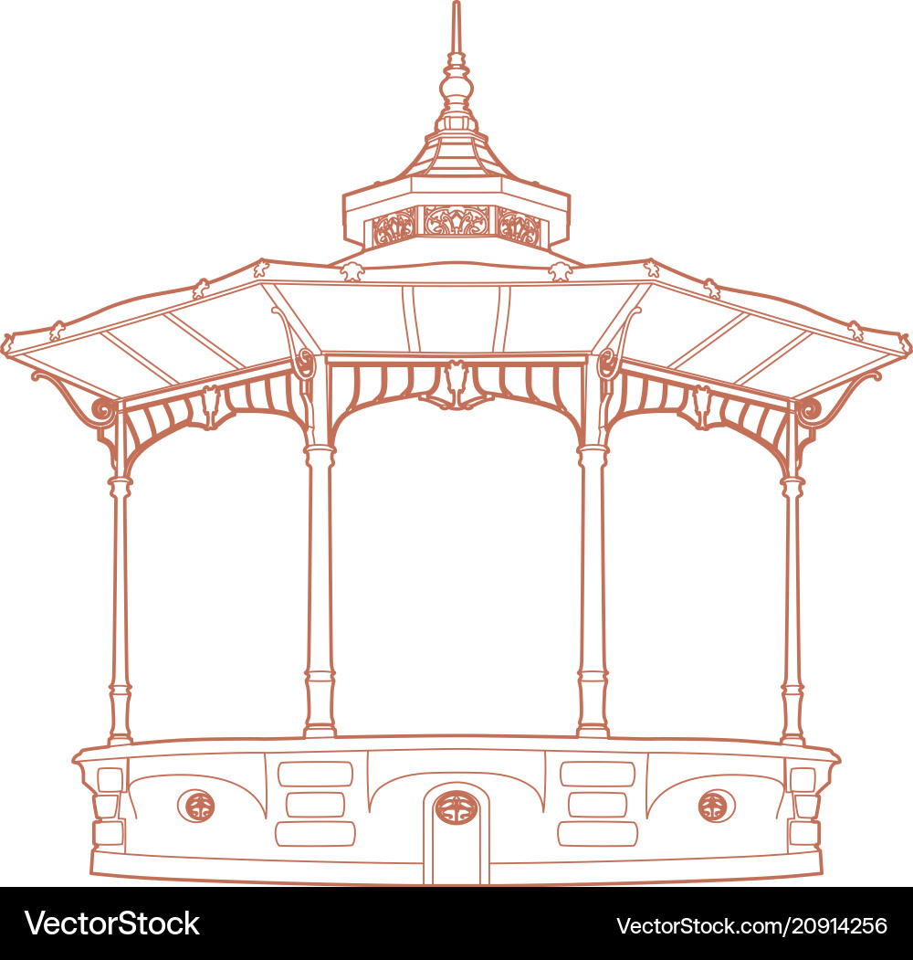Red drawing of a bandstand Royalty Free Vector Image