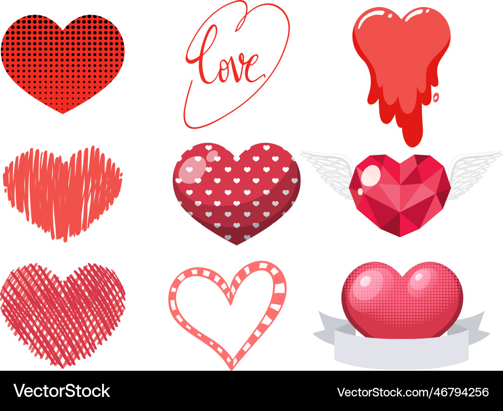 Set of red heart Royalty Free Vector Image - VectorStock