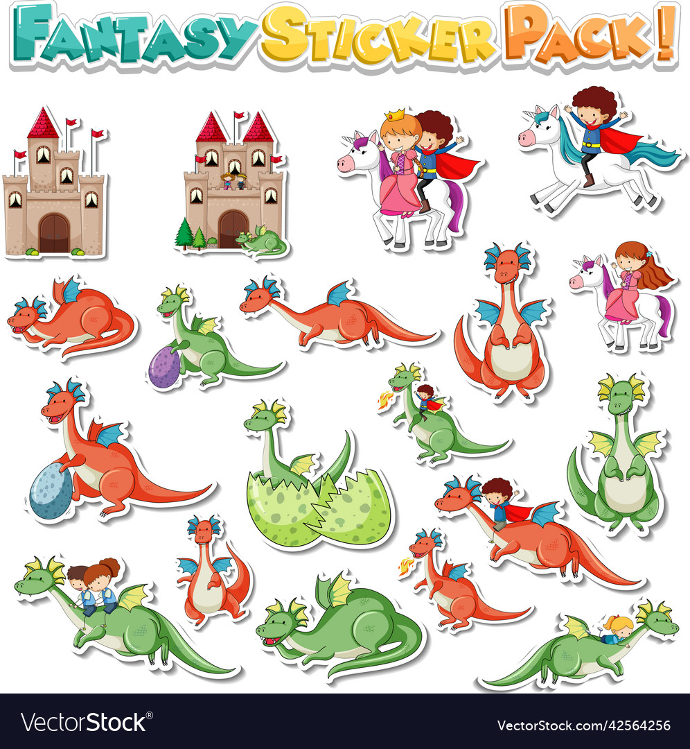 Sticker set of fairy tale characters Royalty Free Vector