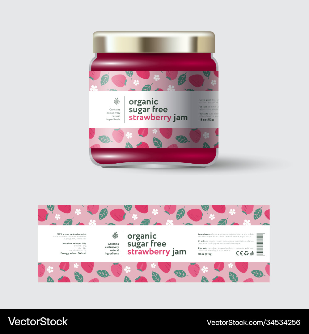 Strawberry gooseberry label packaging sugar free Vector Image