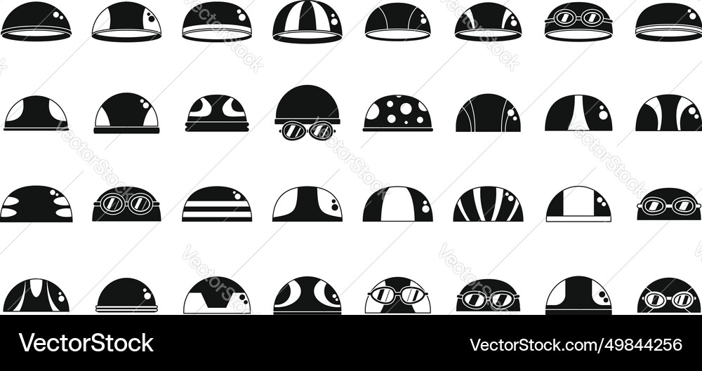 Swimming cap icons set simple swim pool Royalty Free Vector