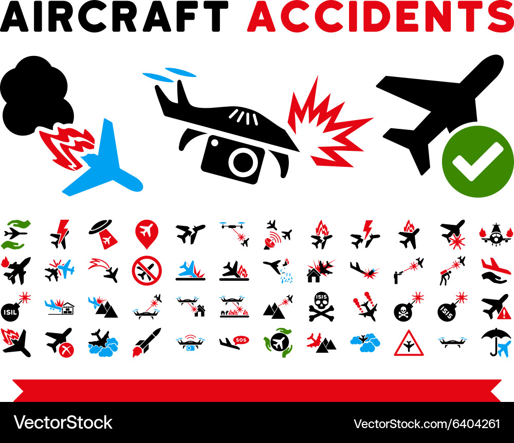 Aircraft accidents icons Royalty Free Vector Image