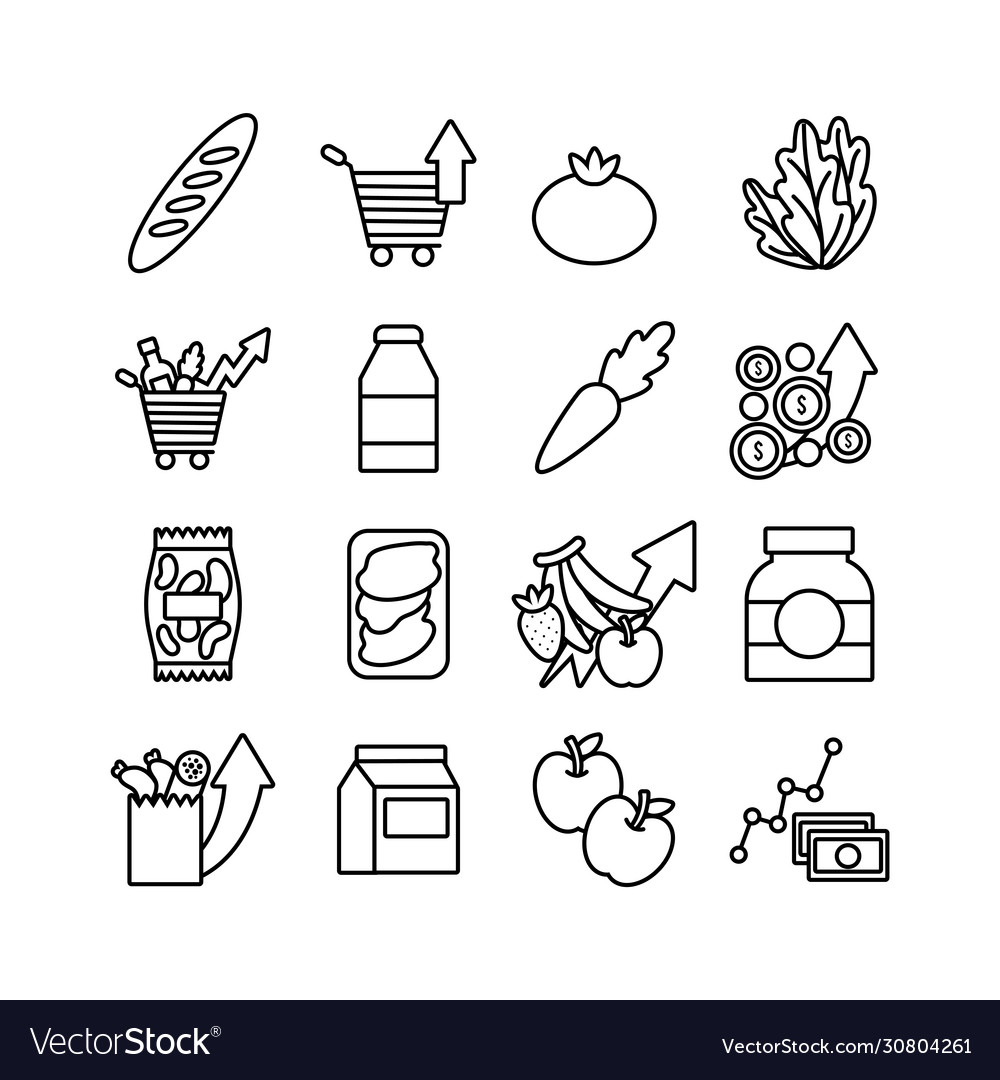Bundle commodity basket icons Royalty Free Vector Image