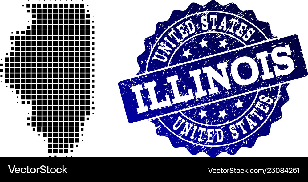 Collage of halftone dotted map illinois state Vector Image