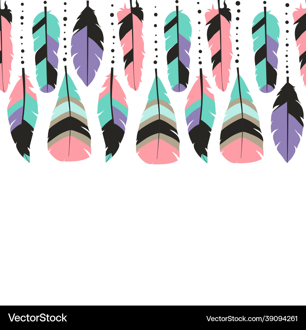 Frame with colorful feathers beautiful hand-drawn Vector Image