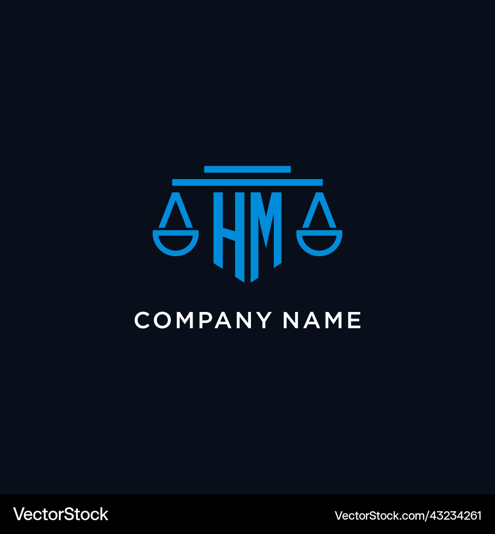 Hm monogram initial logo with scales of justice Vector Image