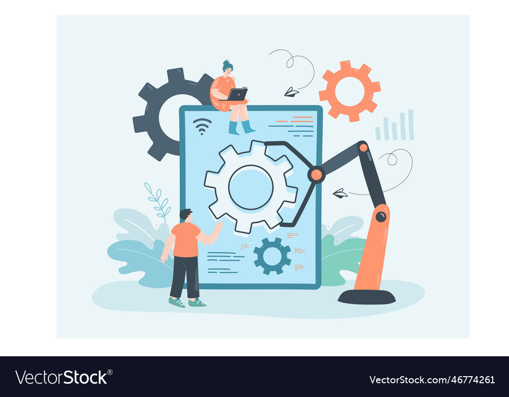 People using artificial intelligence as workforce Vector Image
